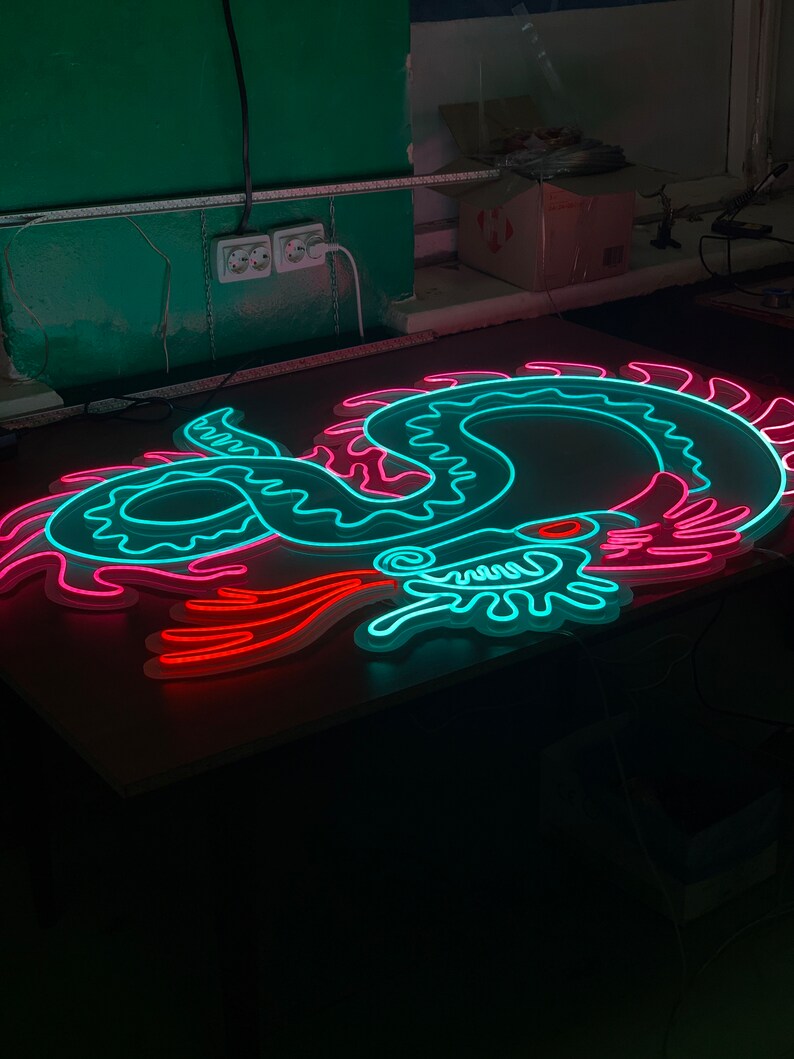 The Dragon LED Neon Sign, Dragon Wall Sign, Chinese Decor, Fastfood ...