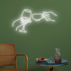 Drinking Hands LED Neon Sign, Hand With Wine and Hand With Cup of Tea ...