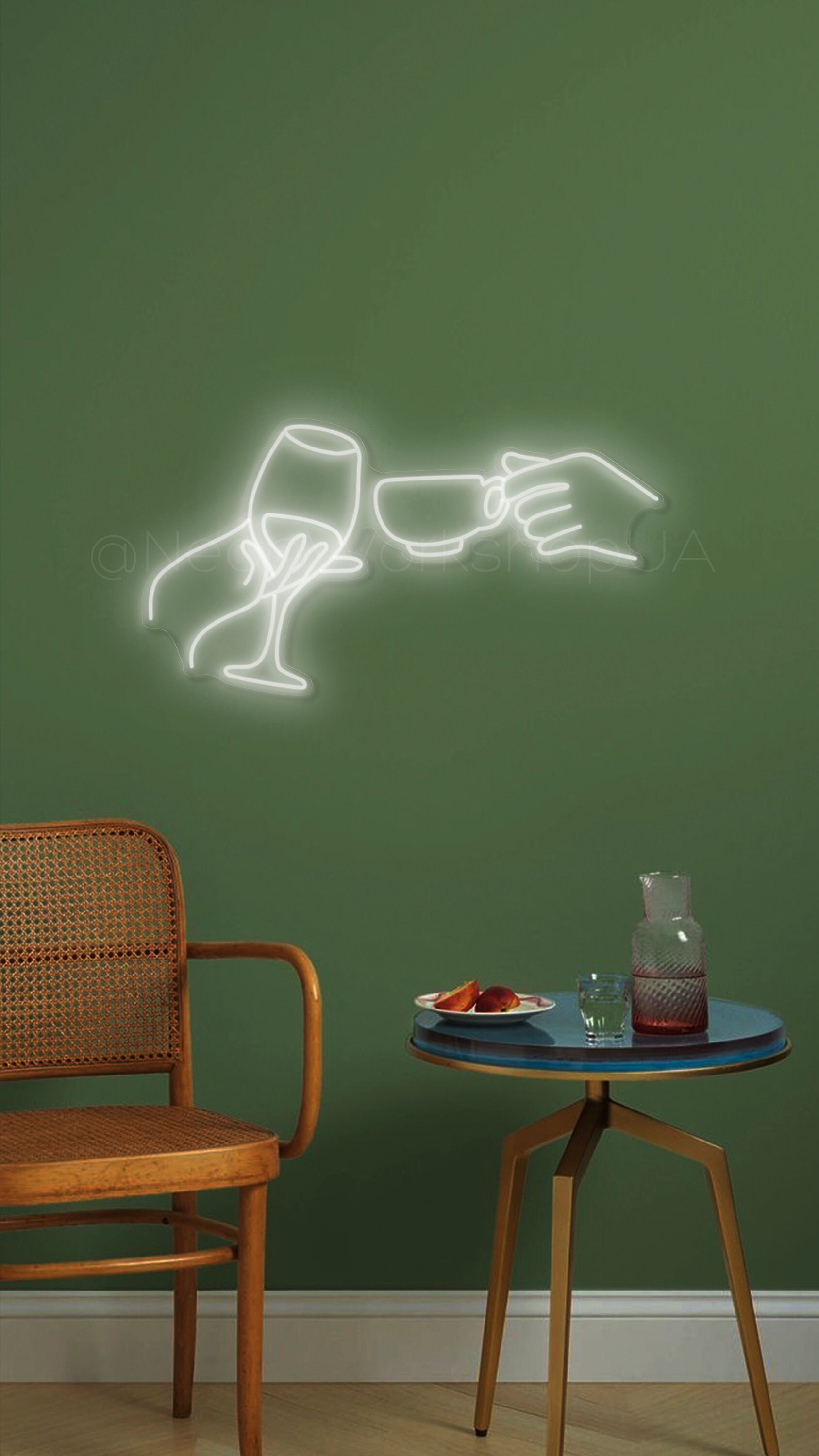 Drinking Hands LED Neon Sign, Hand With Wine and Hand With Cup of Tea ...