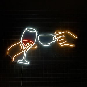 Drinking Hands LED Neon Sign, Hand With Wine and Hand With Cup of Tea ...