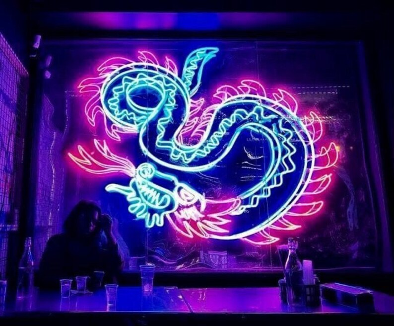 The Dragon LED Neon Sign, Dragon Wall Sign, Chinese Decor, Fastfood ...