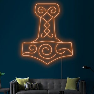 Thor's Hammer LED Neon Sign, Mjolnir, Scandinavian Ornament, Bar Neon ...