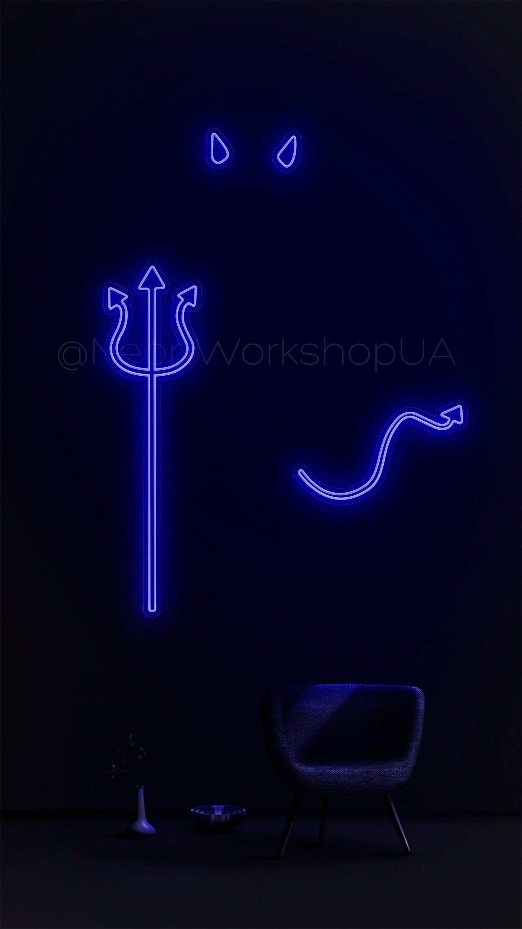 Devil's Horns and Tail With Trident LED Neon Sign, Photo Zone Neon Sign ...