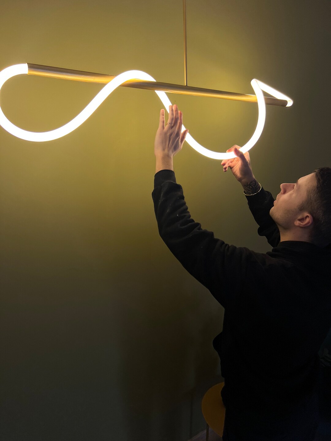 LED Neon Chandelier, Neon Tube Led Lamp, Pendant Lamps, Bedroom ...