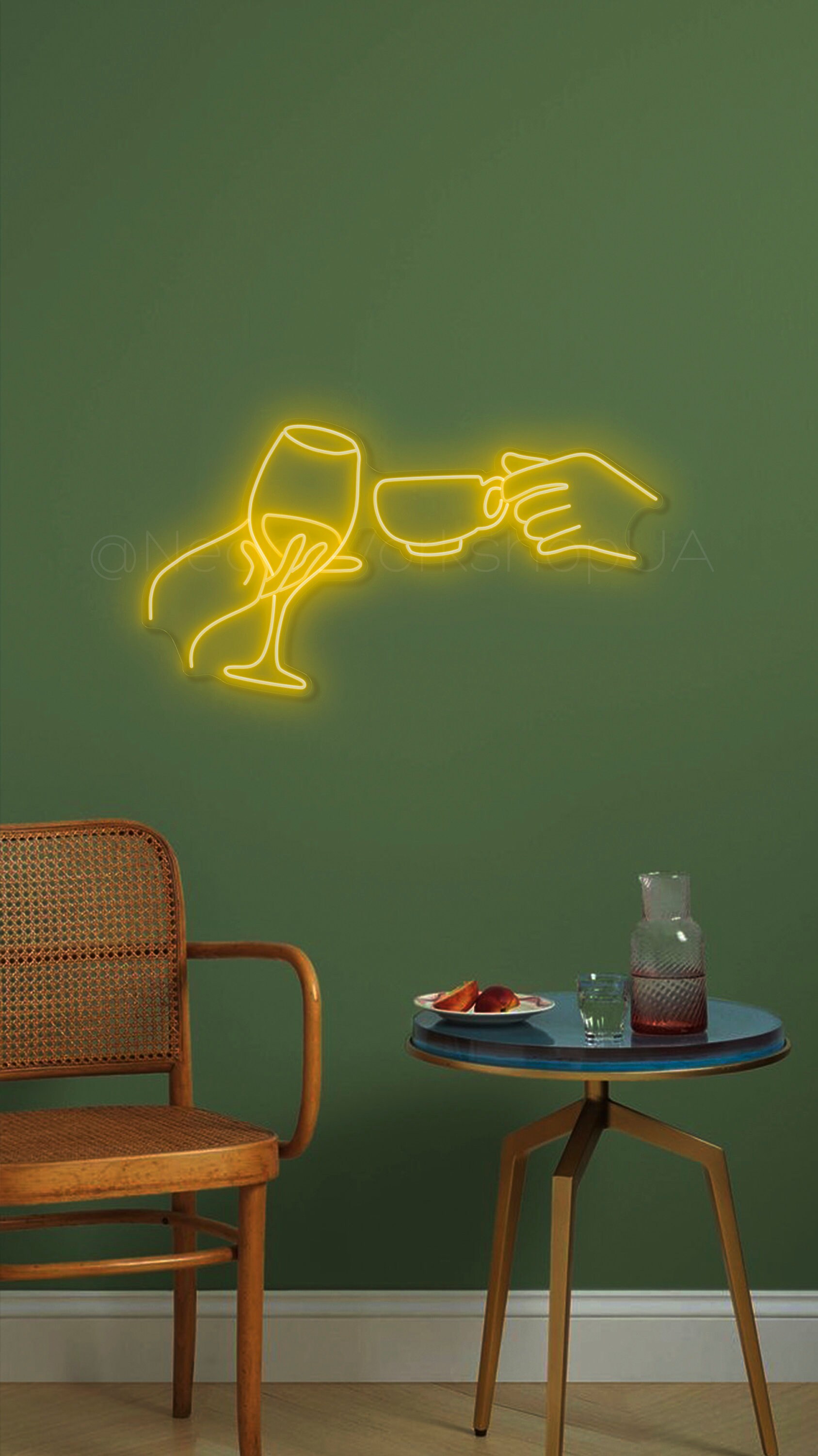 Drinking Hands LED Neon Sign, Hand With Wine and Hand With Cup of Tea ...