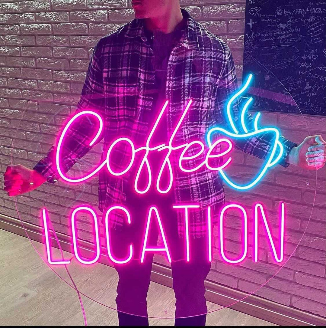 Coffee Location LED Neon Sign, Coffee House Lightning, Coffe Cup Neon ...