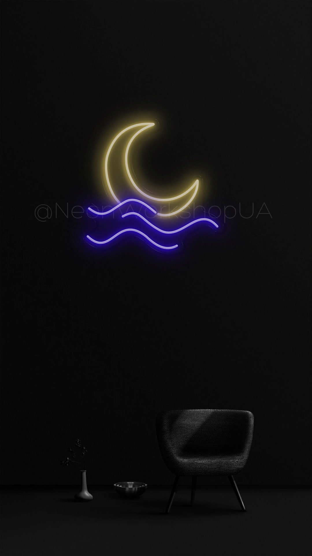 Moon Wave Bedroom LED Neon Sign, Moon Light Sign, Ocean and Moon Neon ...