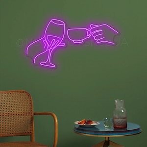 Drinking Hands LED Neon Sign, Hand With Wine and Hand With Cup of Tea ...