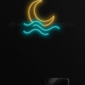 Moon Wave Bedroom LED Neon Sign, Moon Light Sign, Ocean and Moon Neon ...