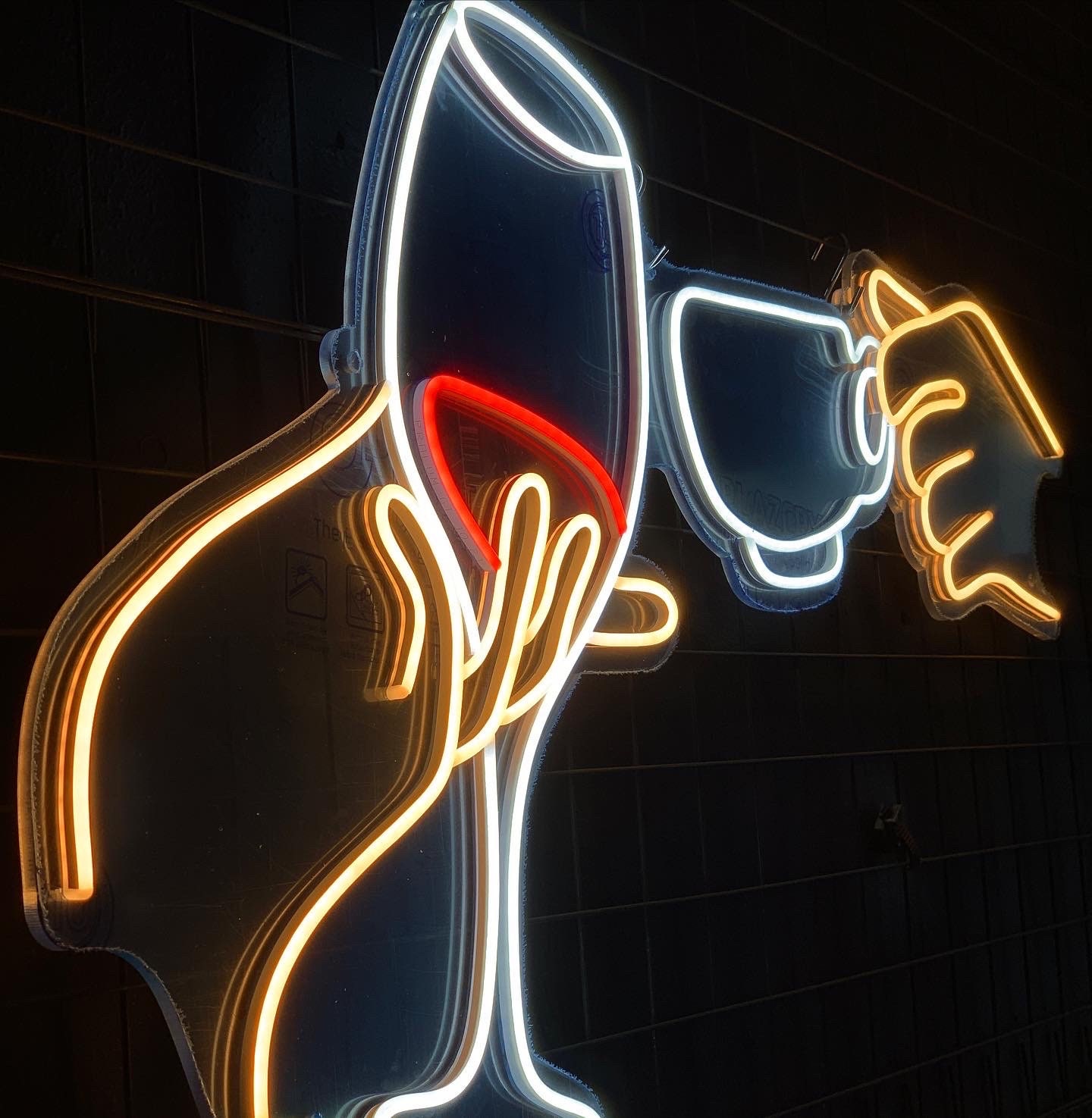 Drinking Hands LED Neon Sign, Hand With Wine and Hand With Cup of Tea ...