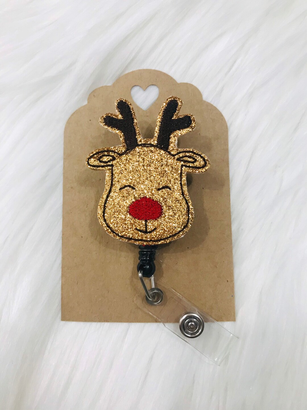 Sparkly Christmas Reindeer Retractable Badge Reel - Etsy