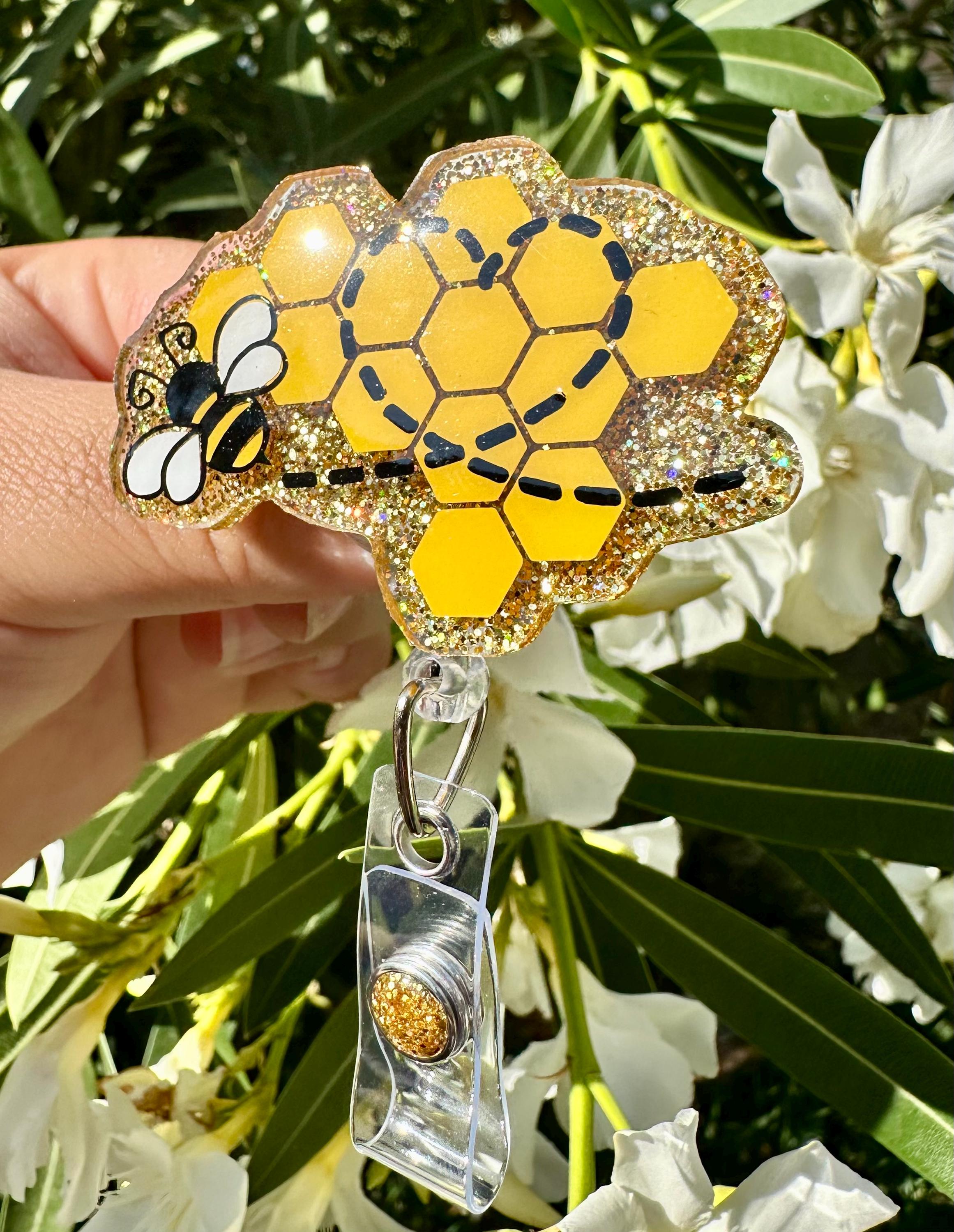 Honeycomb Bumble Bee Retractable Badge Reel | Sparkly Bee Badge Clip - Etsy