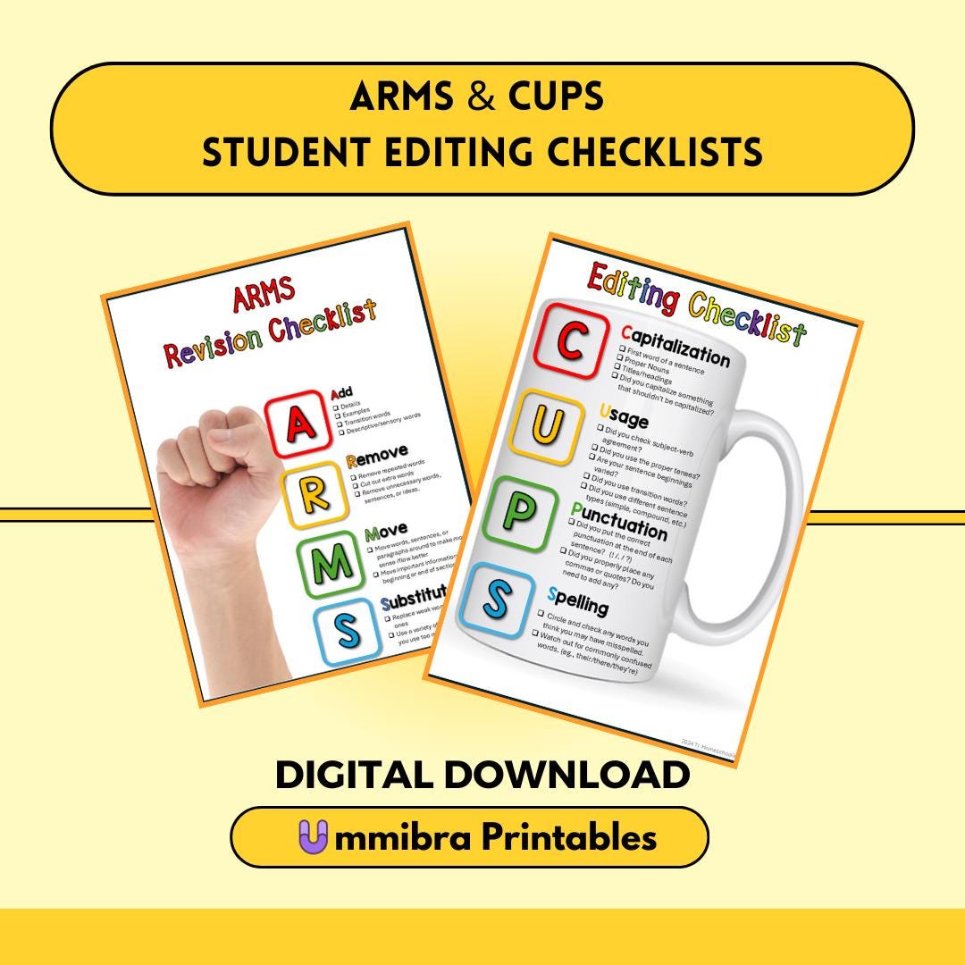 Revising & Editing Checklists for Students | ARMS Revision | CUPS ...