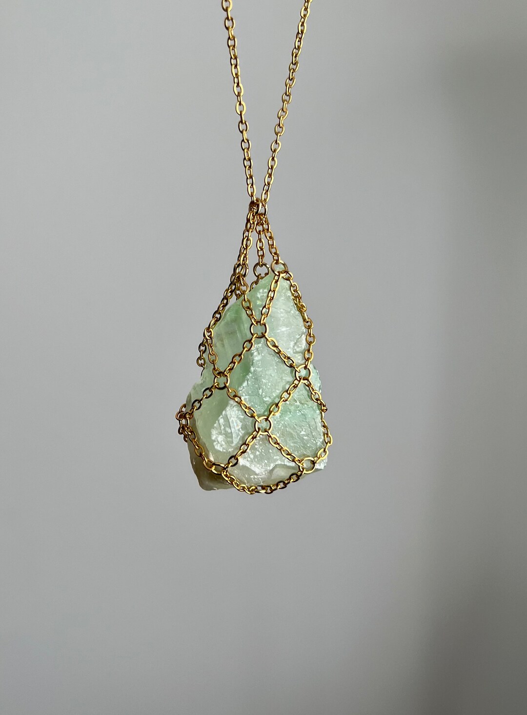 Large Gold Chain Pouch, Steel Chain Pendant, Crystal Holder Necklace ...