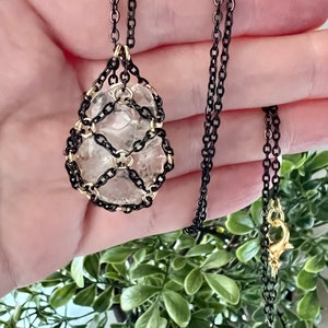 Black & Gold Chain Pouch Necklace: Refillable Crystal Holder - Etsy