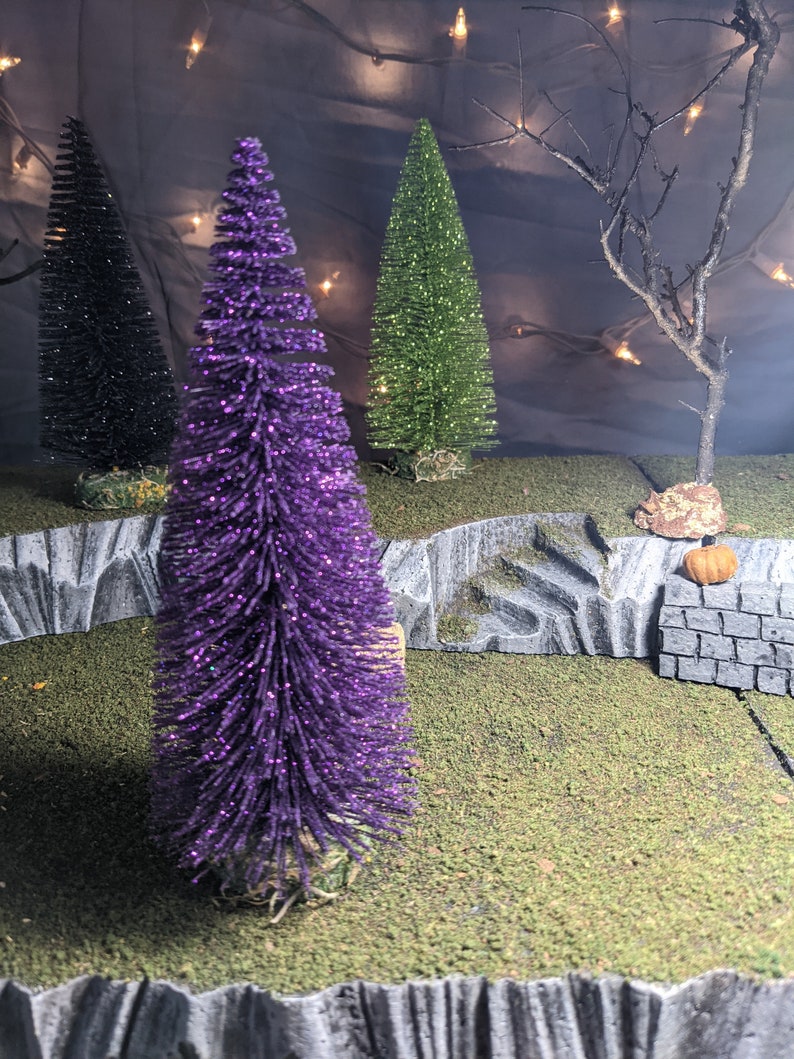 Miniature Glitter Brush Trees (set 4), Village Trees, Spooky Trees ...