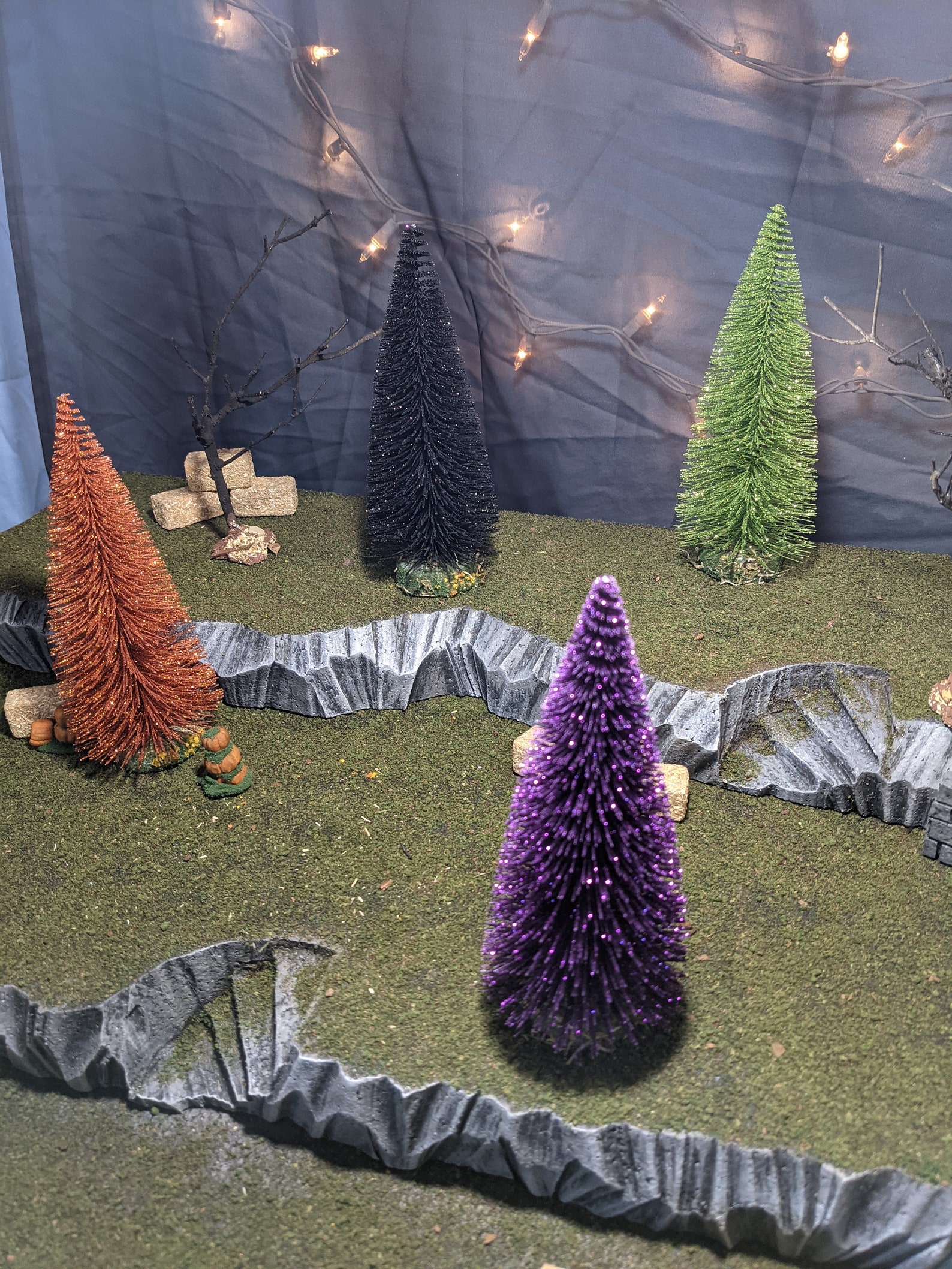 Miniature Glitter Brush Trees (set 4), Village Trees, Spooky Trees ...