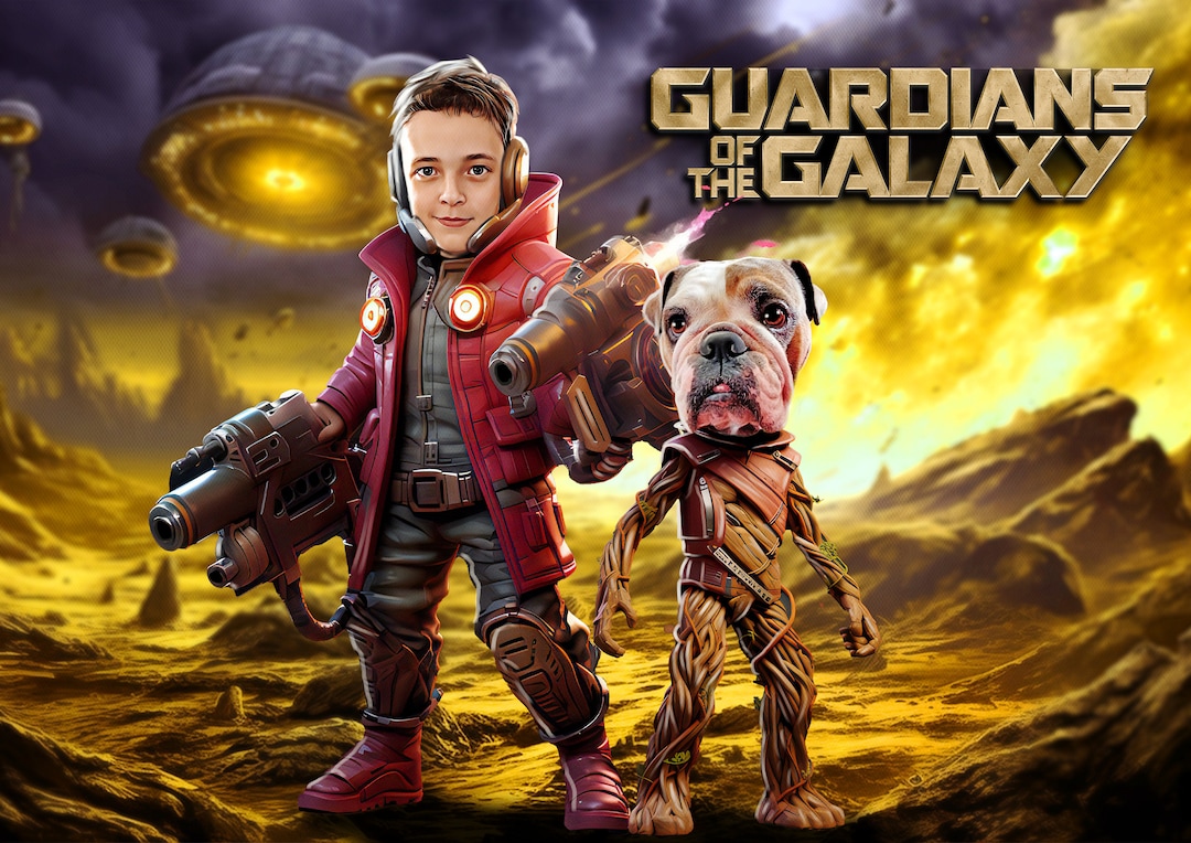 Star-lord and Groot Pet Portrait, Guardian of the Galaxy, Dog Portrait ...