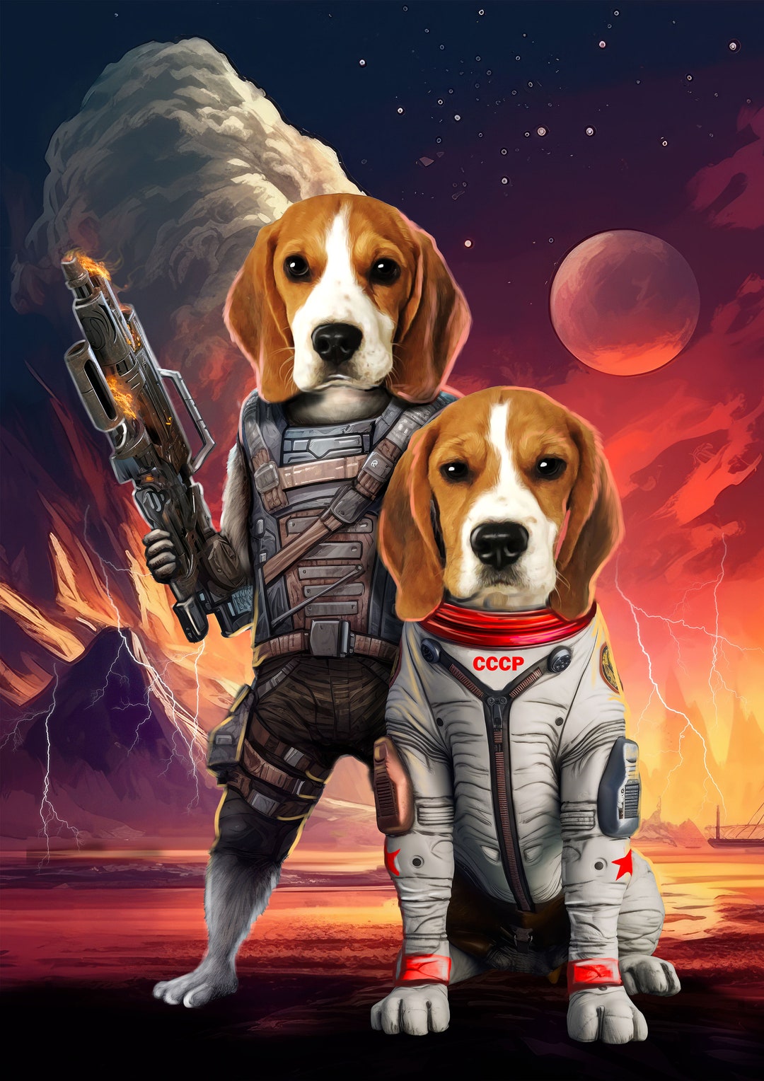 Rocket and Cosmo Pet Portrait, Guardian of the Galaxy, Dog Portrait ...