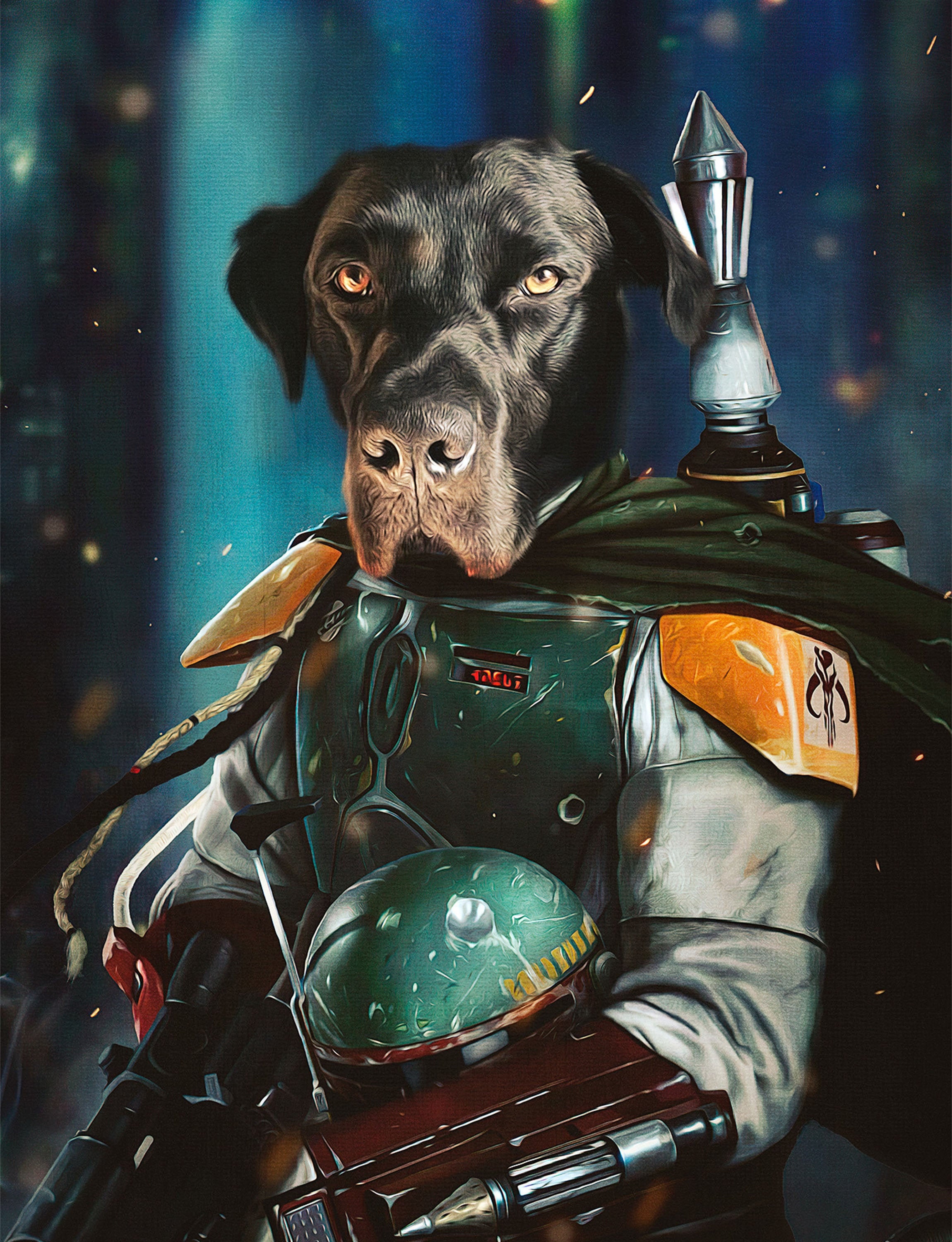 Star Wars Pet Portrait With Boba Fett and Lightsaber for | Etsy