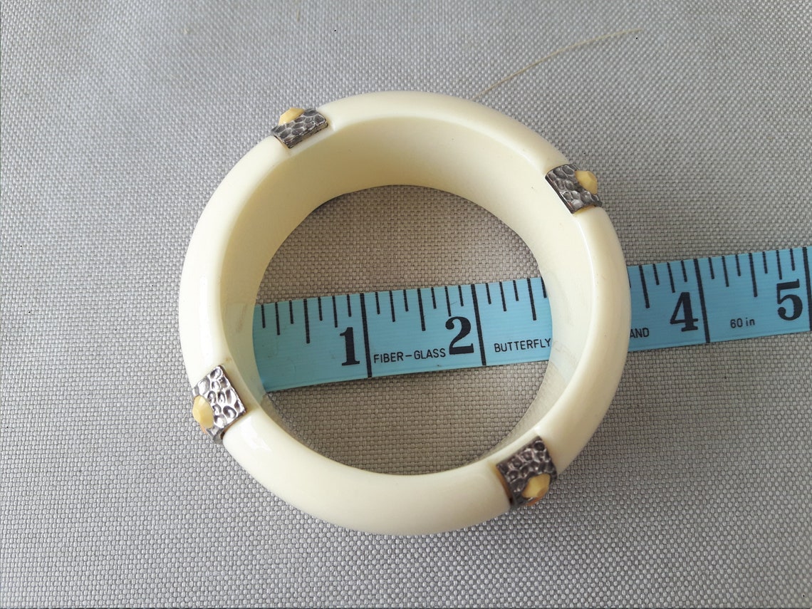 Bakelite Ivory Bracelet With Silver Details and Stones. Unique - Etsy