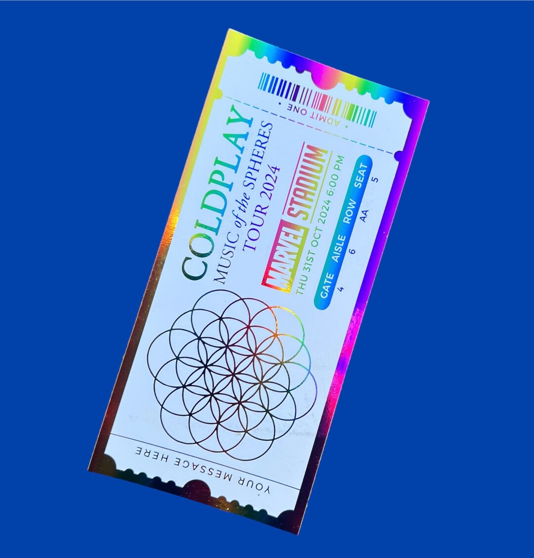 Personalise Foil Coldplay Concert Ticket AUS, Keepsake Gift, Birthday ...