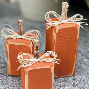 Farmhouse Fall Decor Three Piece Pumpkin Set, Wood Pumpkins, Rustic Pumpkins, Rustic Fall ...