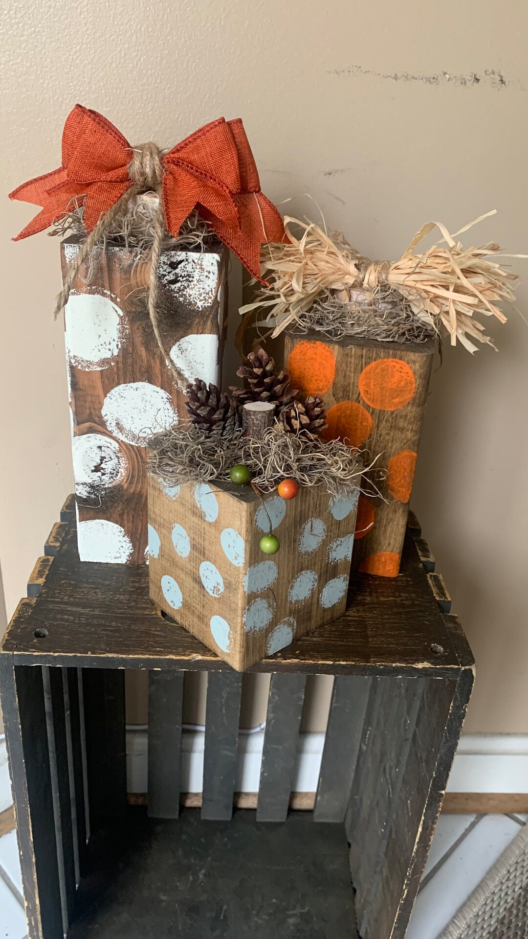 Farmhouse Fall Decor Three Piece Pumpkin Set Wood Pumpkins - Etsy