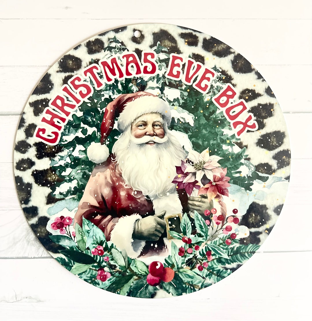 Christmas Eve Gift Box Sign, 8 Inch Circle Aluminum Sign With Black ...