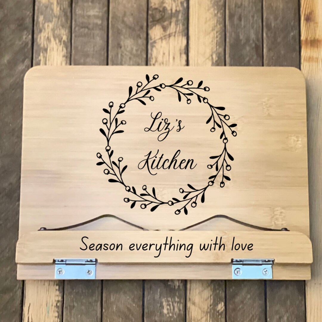 Personalized Cookbook Stand Bamboo Recipe Stand Wooden Recipe Book ...
