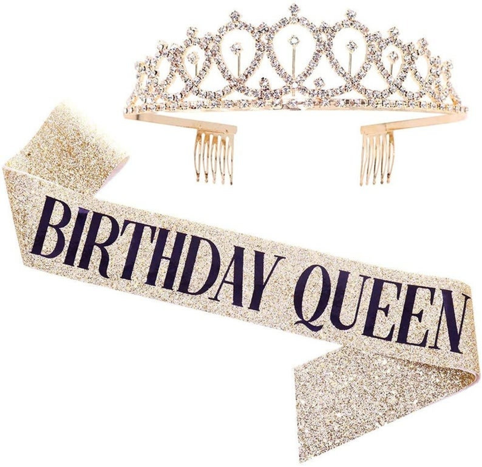 Birthday Queen Gold Glitter Sash with Rhinestone Tiara Crown | Etsy