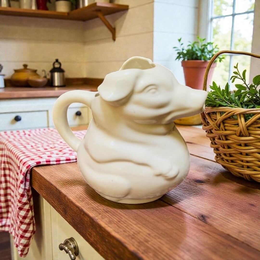 White Ceramic Pig Pitcher, 3D Animal Jug, Novelty Decor - Etsy
