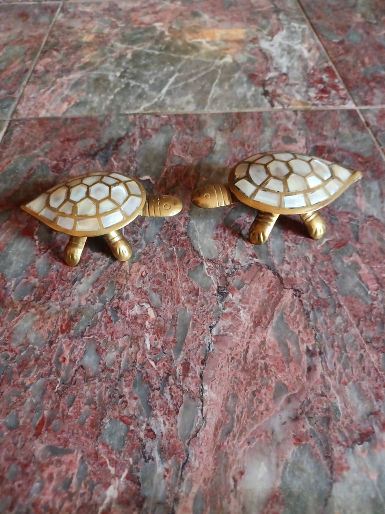 Two Brass Mother of Pearl Turtle Boxes Knick Knack Cute - Etsy