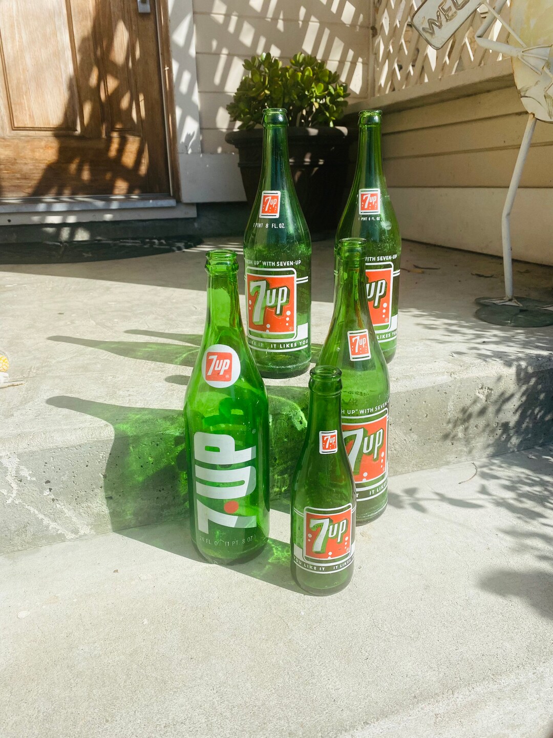 Set of Five Large Vintage, Green Glass 7up Soda Pop Bottles, - Etsy