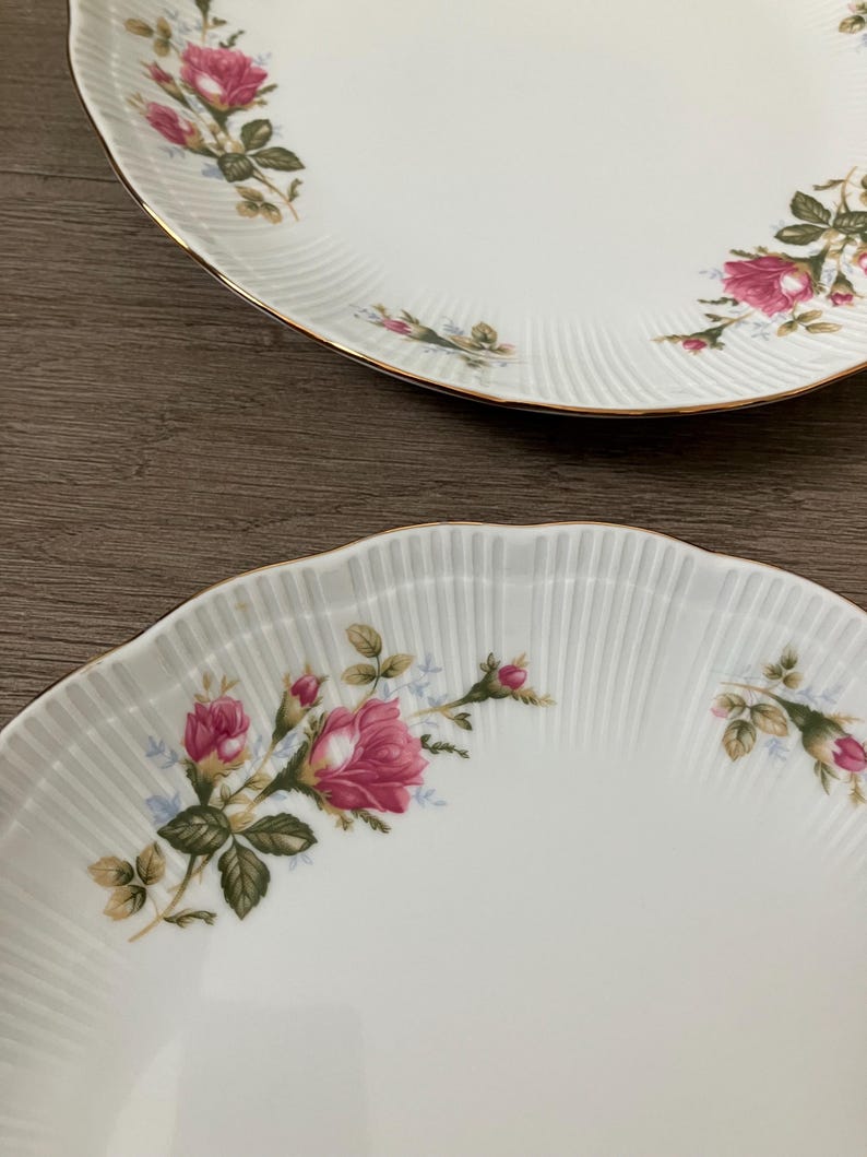 Walbrzych Rose Crest Plates, Made in Poland, Raised Gold Edges Rose ...
