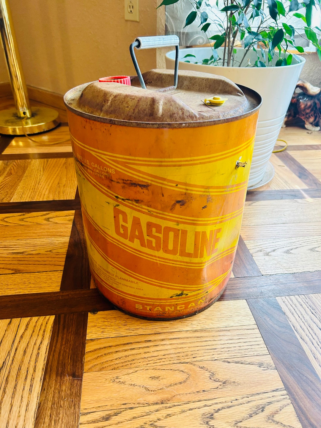 Large Five U.S. Gallon Stancan, Vintage Metal Gas Can With Handle ...