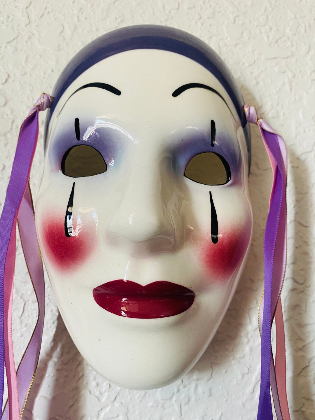 Vintage 1980s Red Lips , Harlequin Face, Court Gesture, Clown, Theater ...