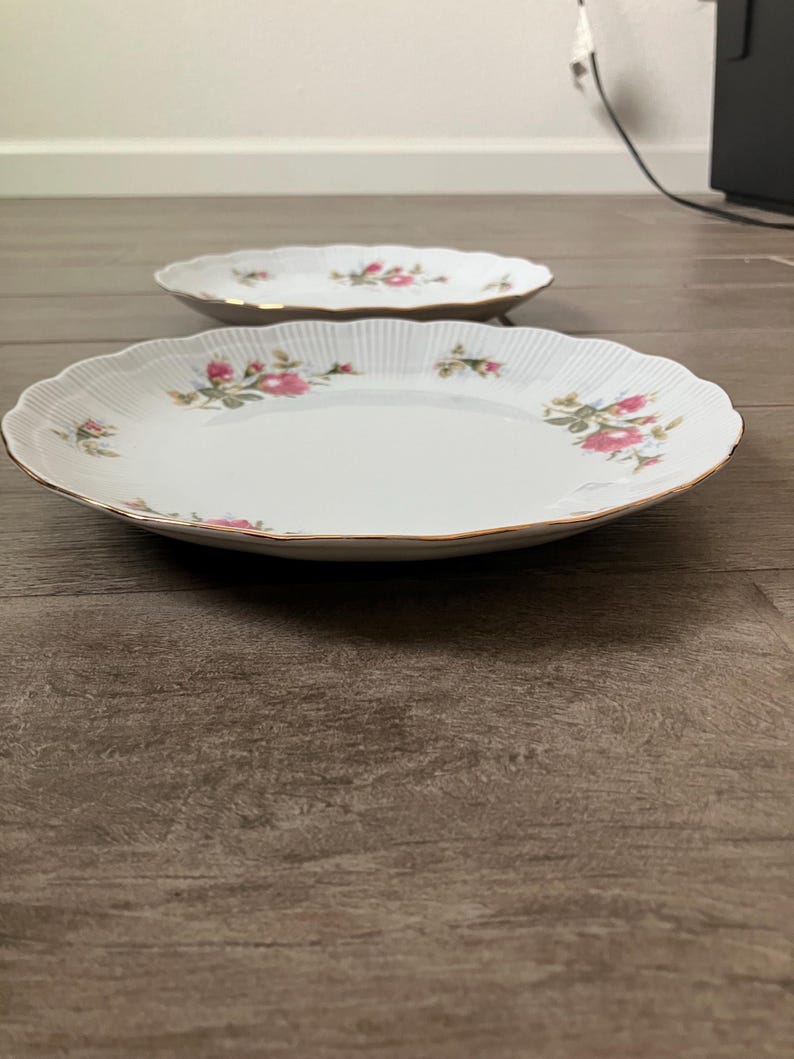Walbrzych Rose Crest Plates, Made in Poland, Raised Gold Edges Rose ...