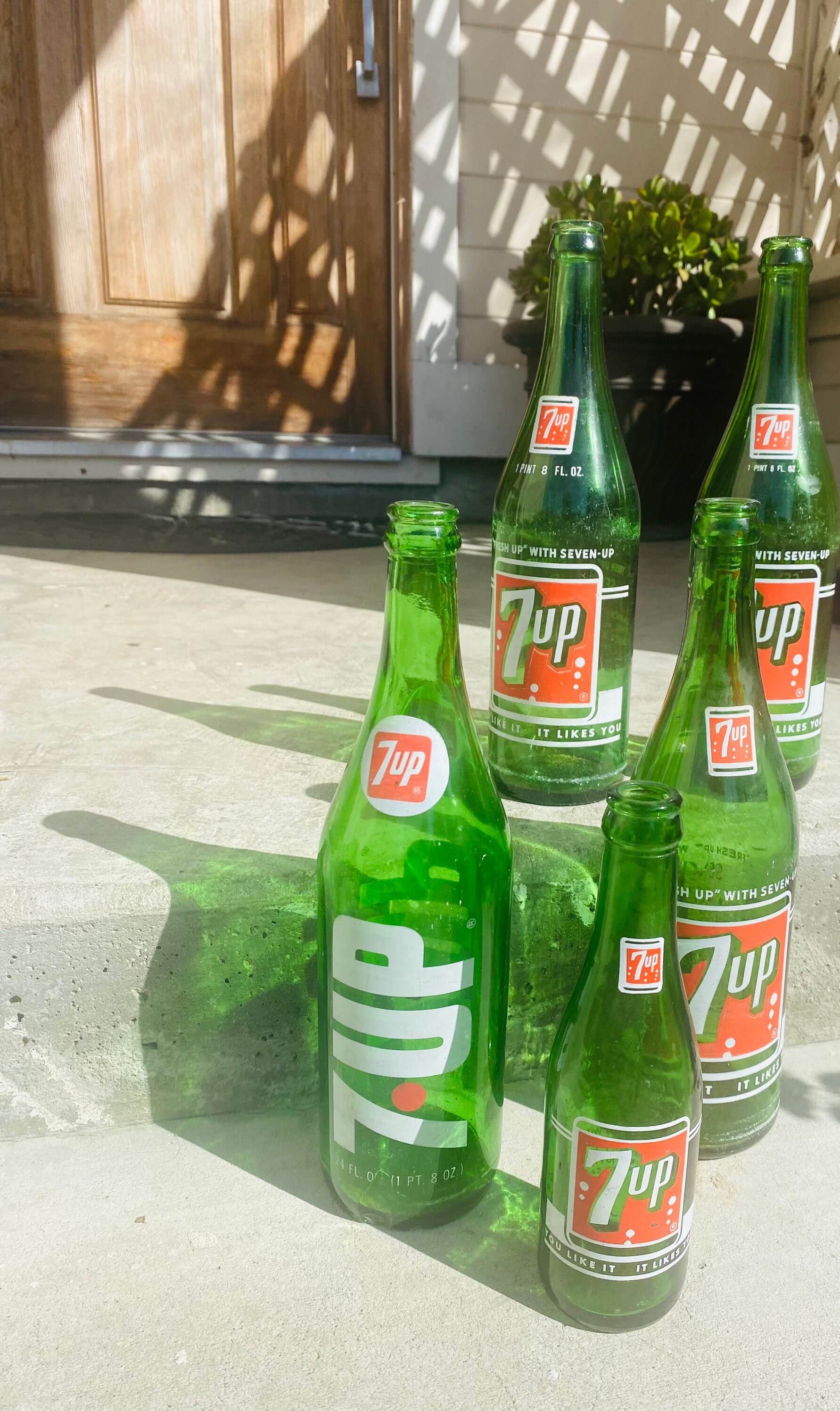 Set of Five Large Vintage, Green Glass 7up Soda Pop Bottles, - Etsy