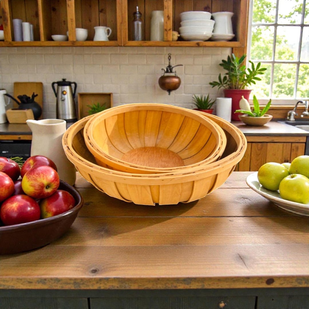 Set of Two Large Round Fruit & Vegetable Baskets, Wooden Baskets ...