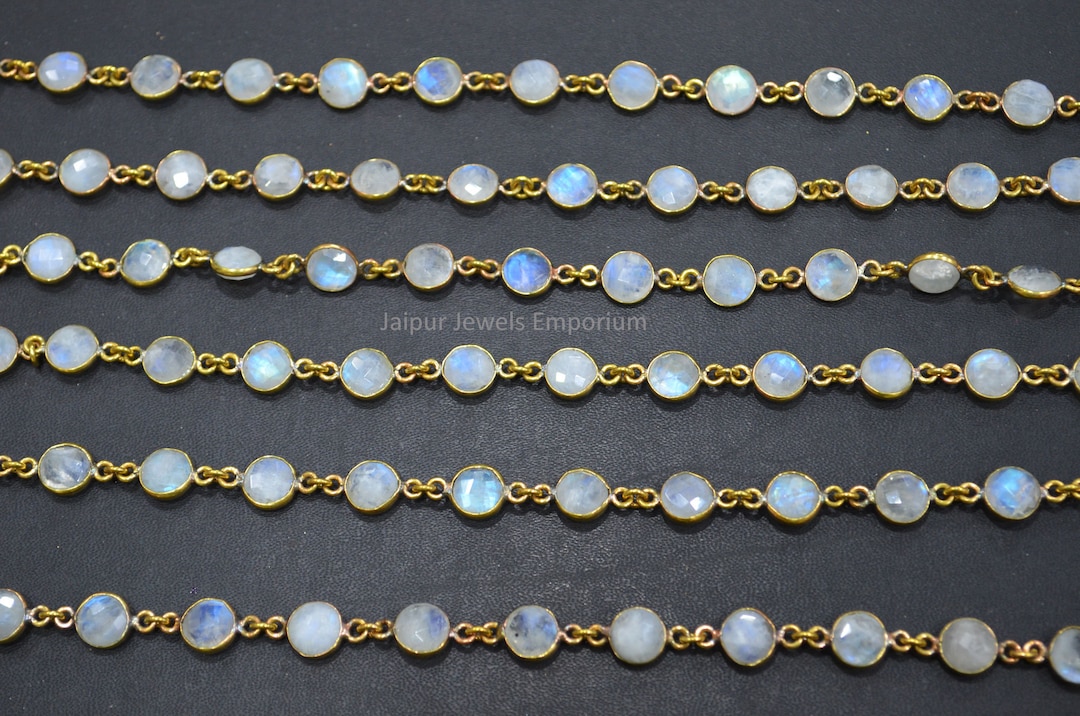Rainbow Moonstone Coin Connector Chain , Rainbow Moonstone Faceted ...
