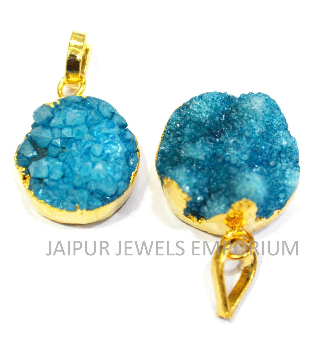Natural Turquoise Fancy Cut Druzy Pendant, Turquoise Electroplated ...