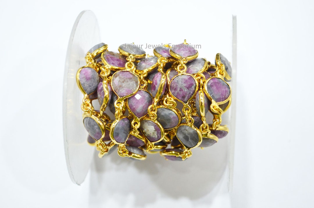 Ruby Rocks Heart Shape Connector Chain , Ruby Rocks Faceted Bezel ...