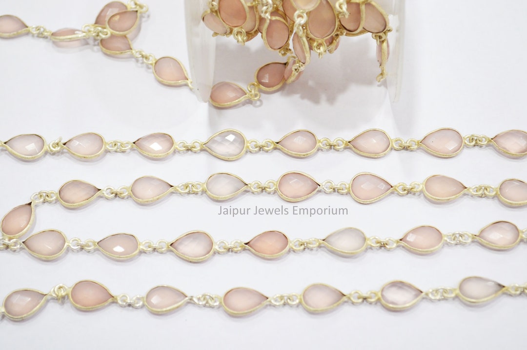 Rose Pink Chalcedony Pear Shape Connector Chain , Rose Pink Chalcedony ...
