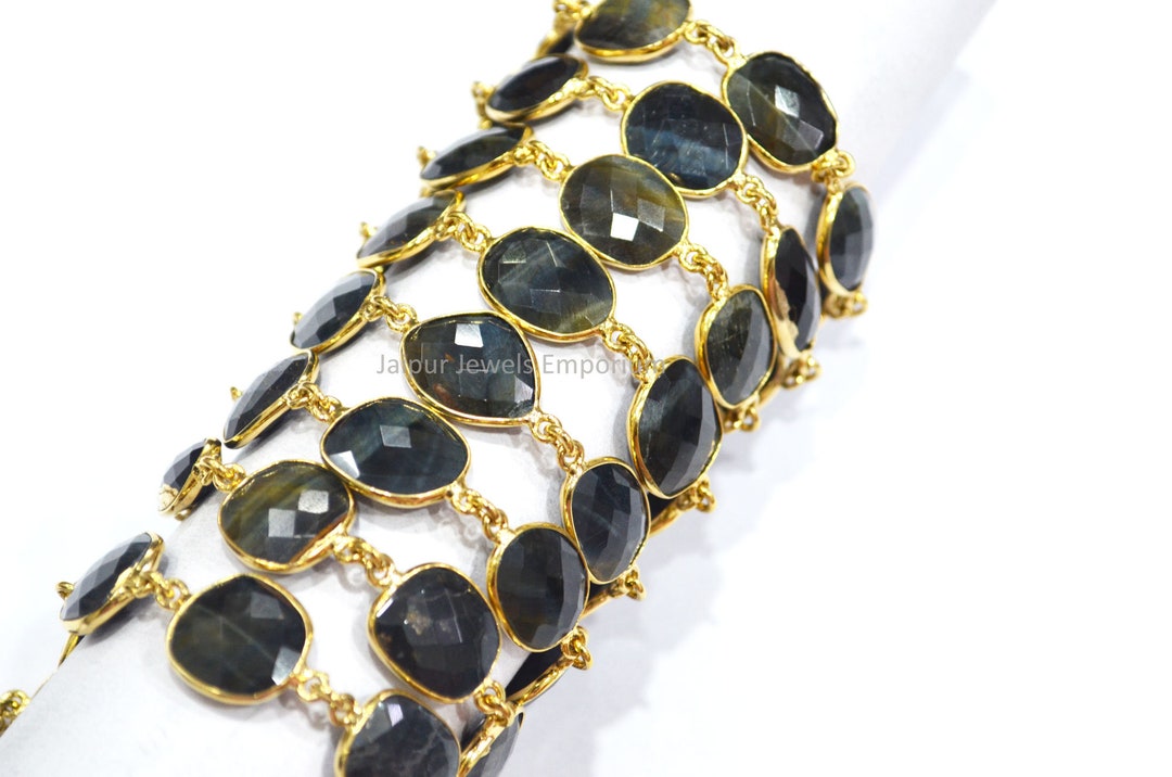 Natural Black Iron Tiger Eye Slice Connector Chain - Black Iron Tiger ...