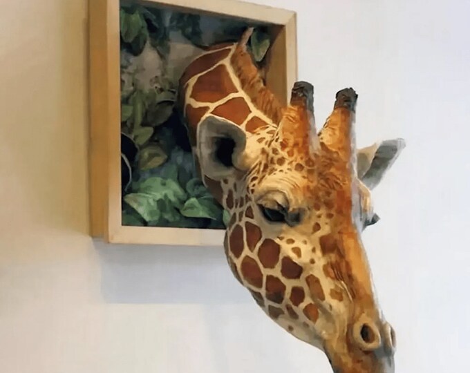 Paper Mache Giraffe Head, Cecília. Savanna Creature, Colorful Wall ...