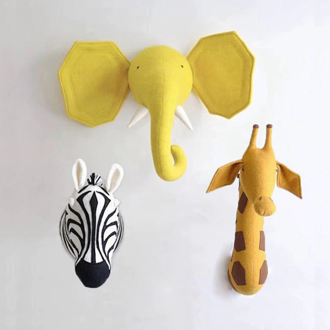 Jungle Animal Head Wall Mount 3D Stuffed Toys Kids Room Wall Home ...