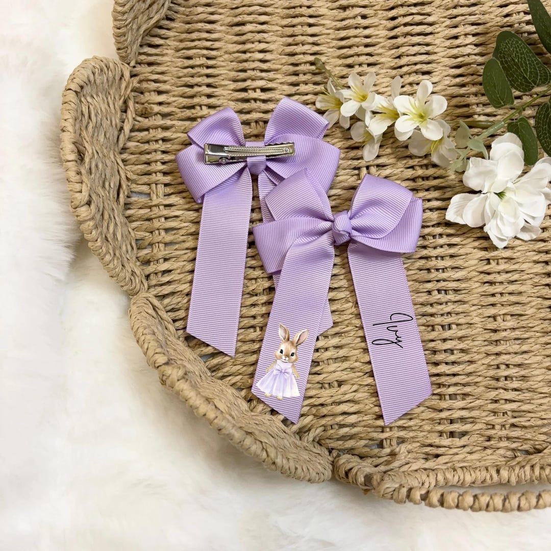 Personalised Hair Bows | Bunny Hair Bow | Custom Name Bow | Monogram ...