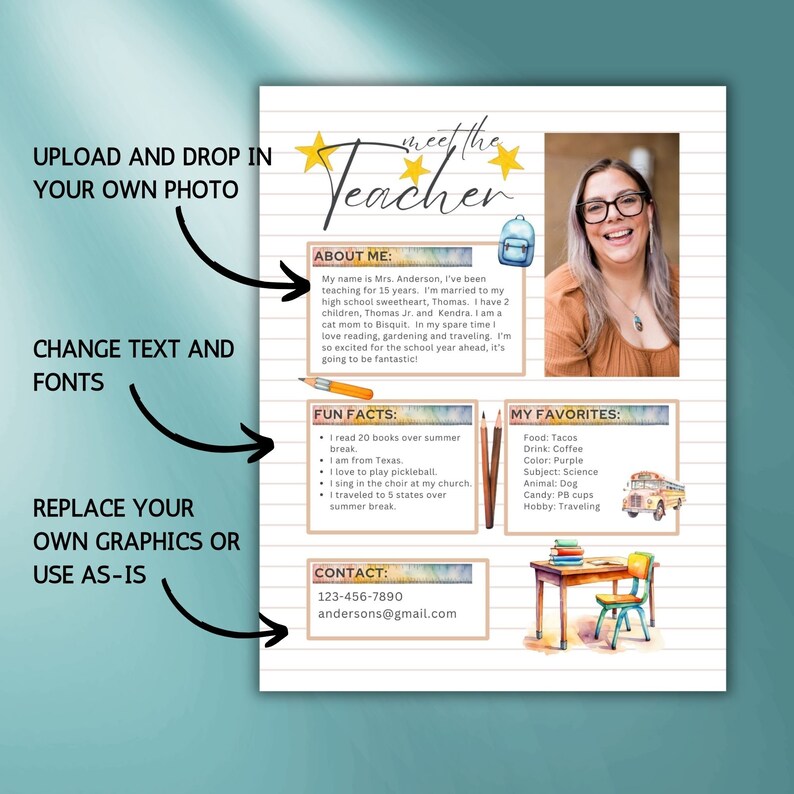 Meet the Teacher Editable Canva Template Printable Teacher Resource ...