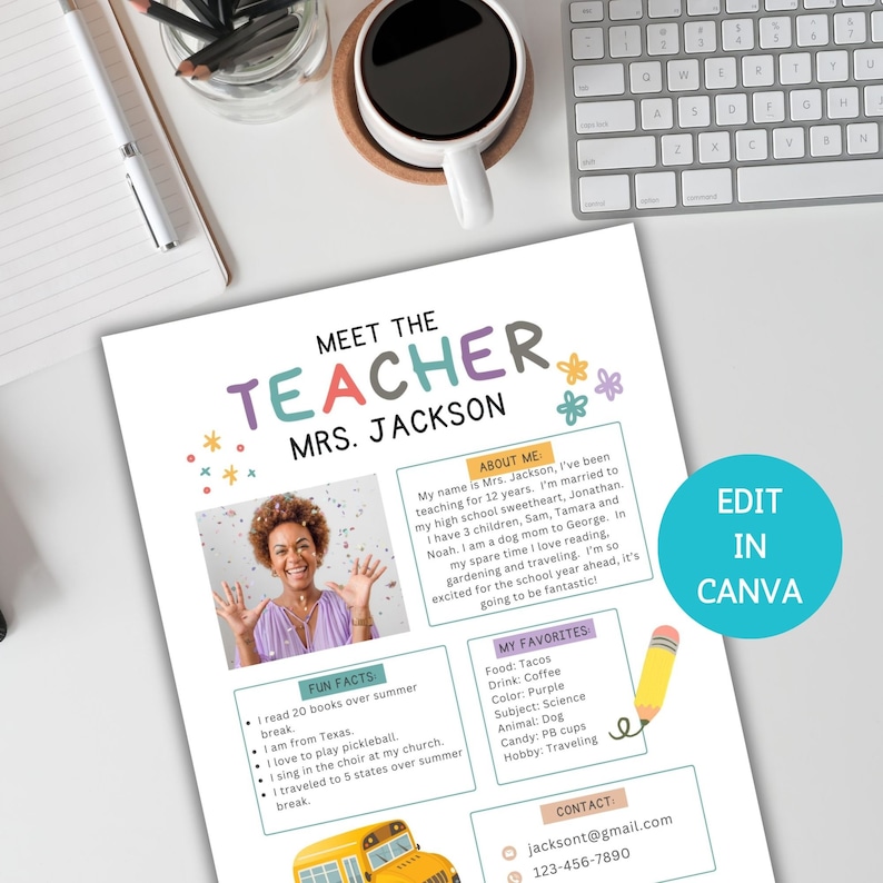 Meet the Teacher Editable Canva Template Printable Teacher Resource ...